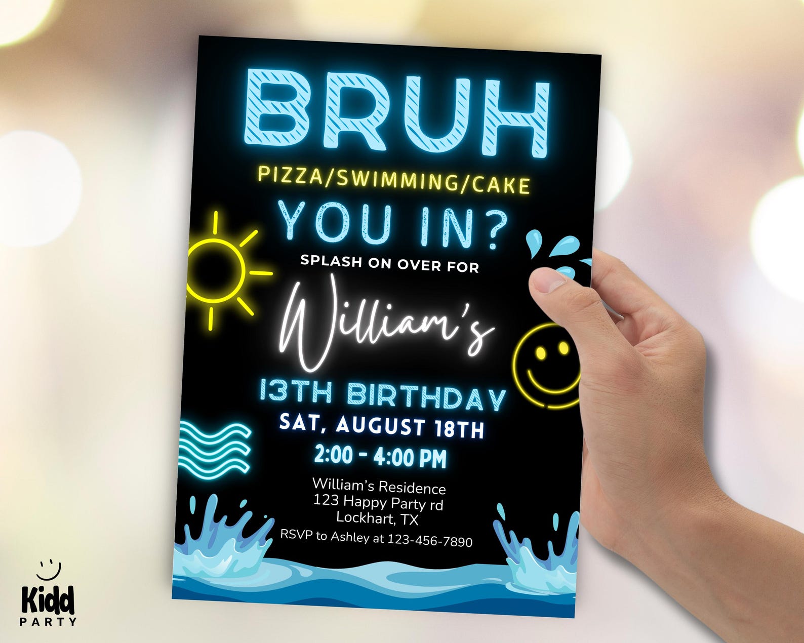 Bruh Neon Birthday Invitation, Boy Pool Party Invite, Bruh You in ...