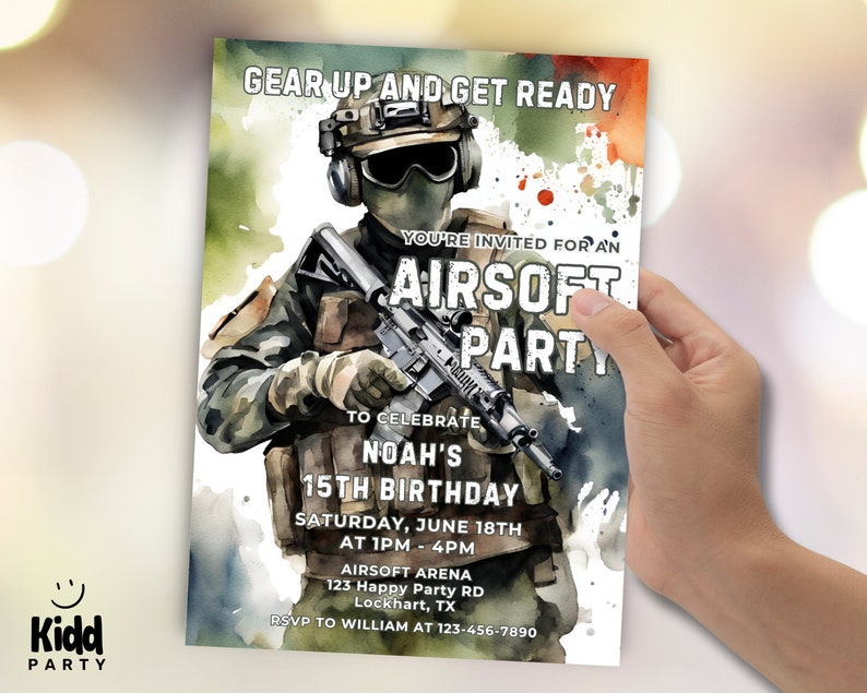 Editable Airsoft Party Invitation, Airsoft Birthday Invite, Camo ...