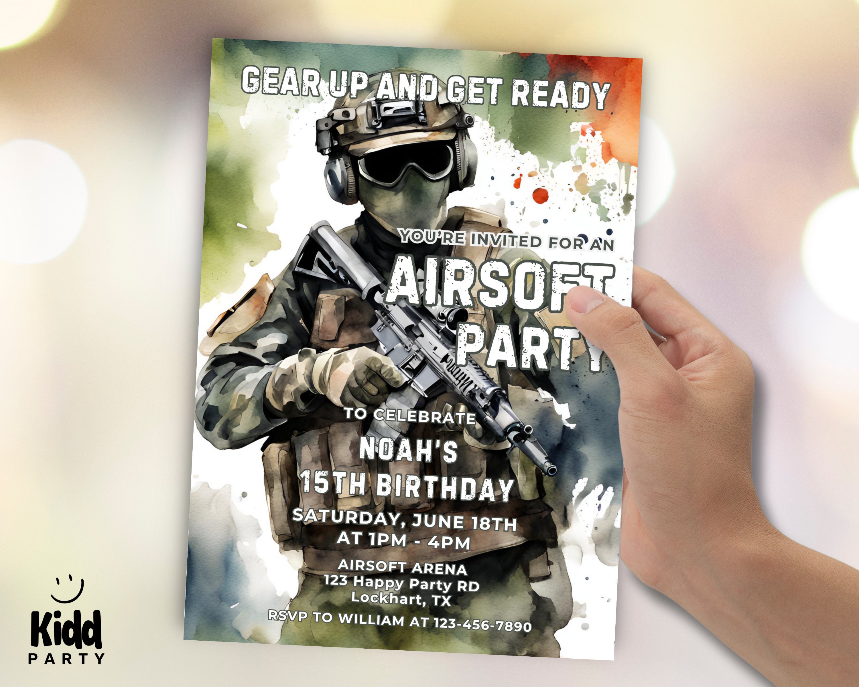 Editable Airsoft Party Invitation, Airsoft Birthday Invite, Camo ...
