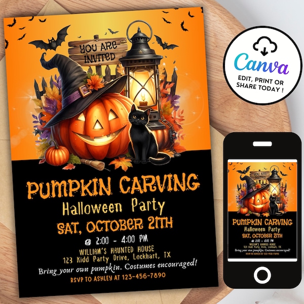 Editable Pumpkin Carving Contest Flyer - Etsy