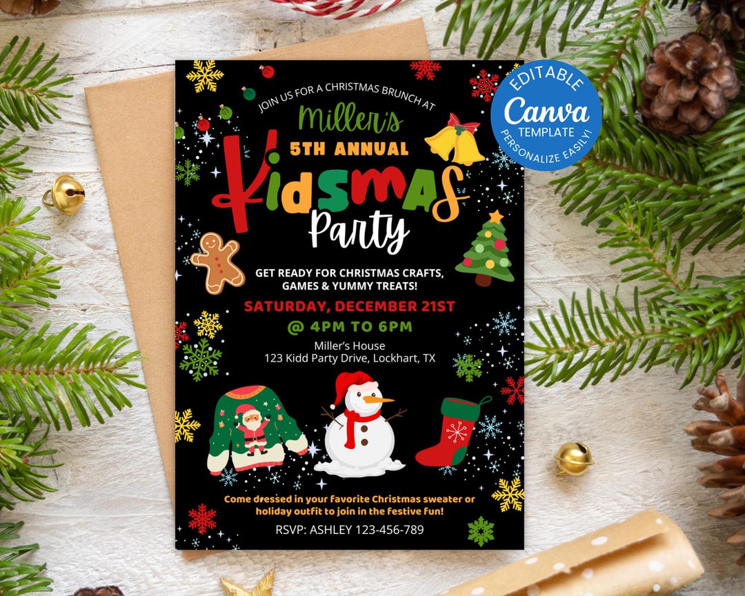 Kidsmas Invitation, Kids Christmas Party, Annual Holiday Festive Fun ...