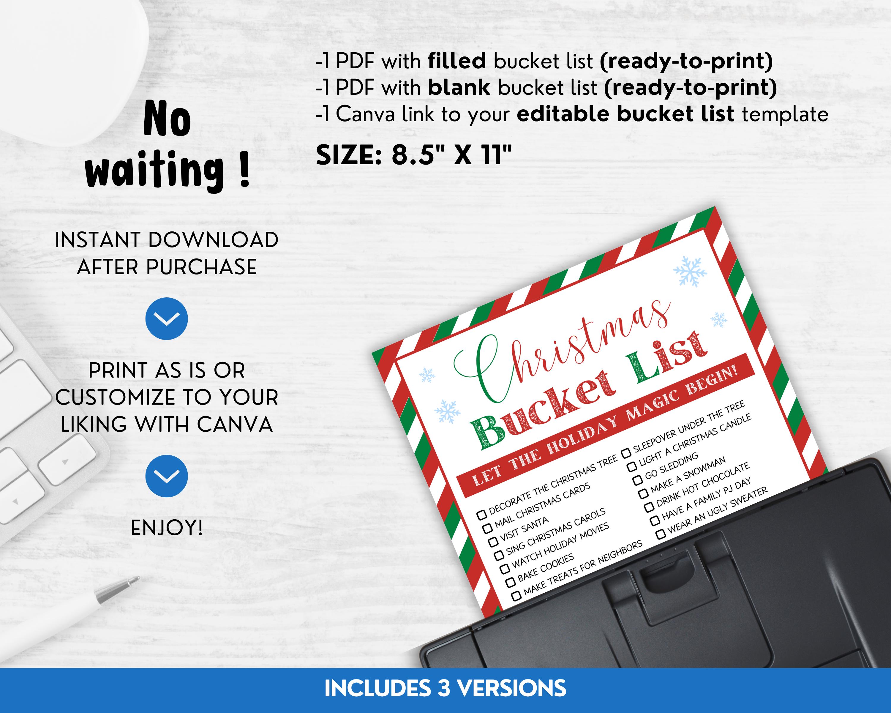 Christmas Bucket List, Printable Holiday Activity Checklist, Kid to Do ...