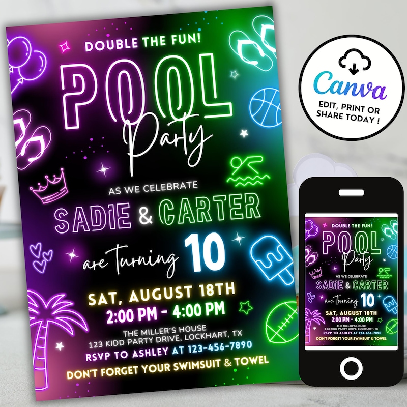 Pool Party of Twins - Etsy