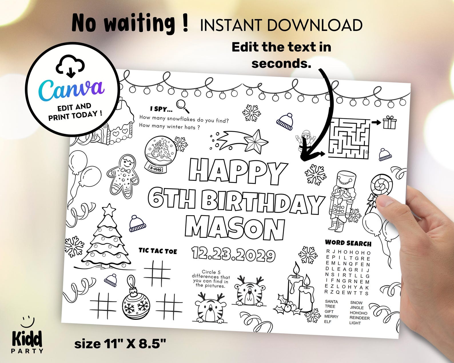 Editable Christmas Birthday Activity Mat, Birthday Placemat, Christmas ...