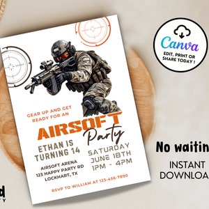 Editable Airsoft Party Invitation, Camo Military Flyer, Airsoft Game ...