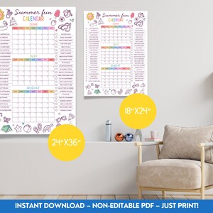 Printable Summer Fun Calendar Poster, Coloring Activities Checklist ...
