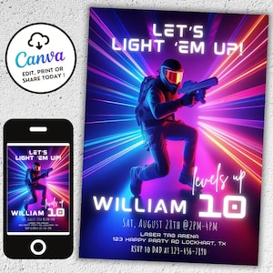 Laser Tag Birthday Invitation, Laser Tag Party Invite, Neon Glow Laser ...