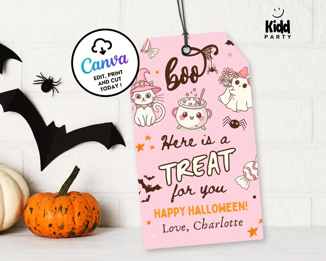 Editable Halloween Favor Tag, Girl Halloween Tag, Boo Gift Tag, Cute ...