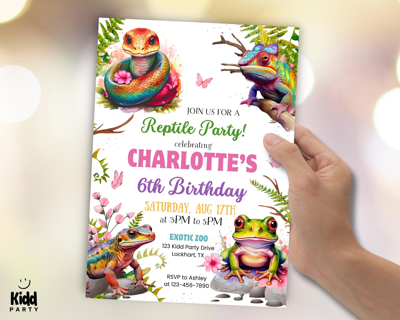 Girl Reptile Birthday Invitation, Pink Reptile Show Invitation, Girl ...
