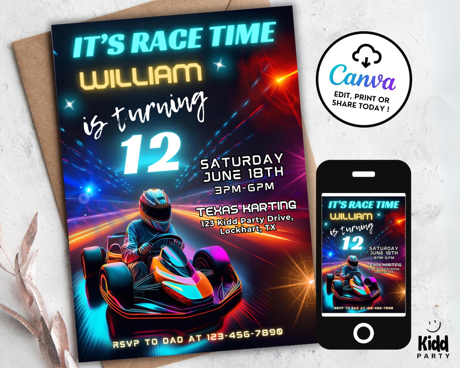 Go Kart Birthday Invitation, Go Kart Party, Karting Birthday Party ...