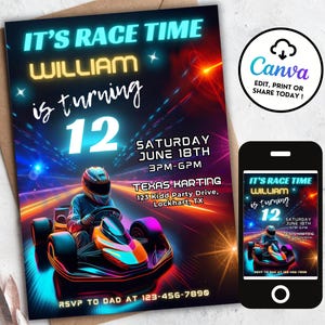 Go Kart Birthday Invitation, Go Kart Party, Karting Birthday Party ...