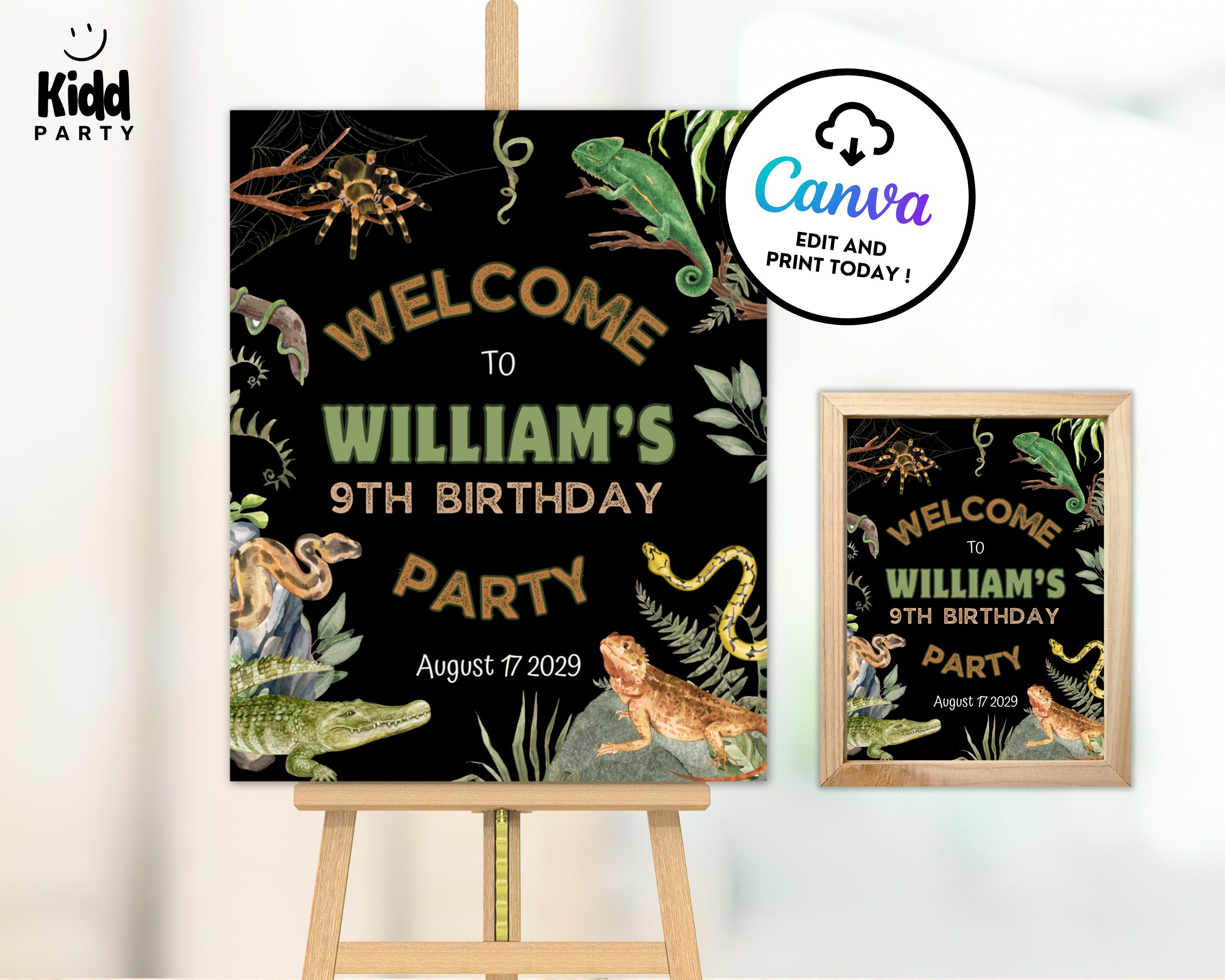 Editable Reptile Birthday Welcome Sign, Reptile Party Poster, Reptile ...