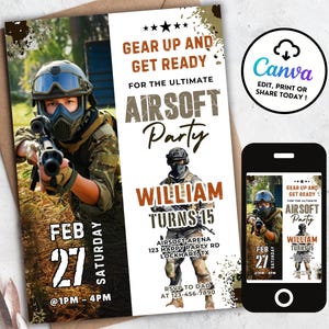 Editable Airsoft Party Invitation With Photo, Camo Military Flyer ...