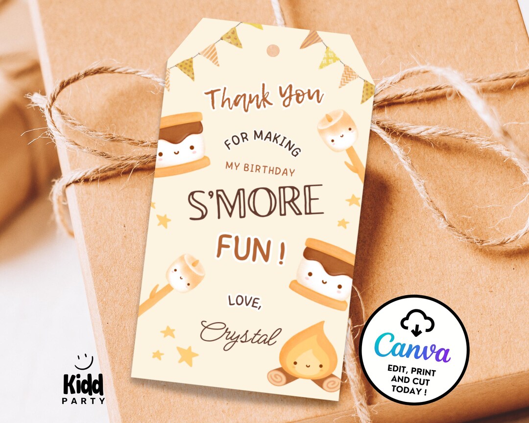 Editable S'mores Birthday Favor Tag, S'mores Gift Tag, Backyard Camping ...
