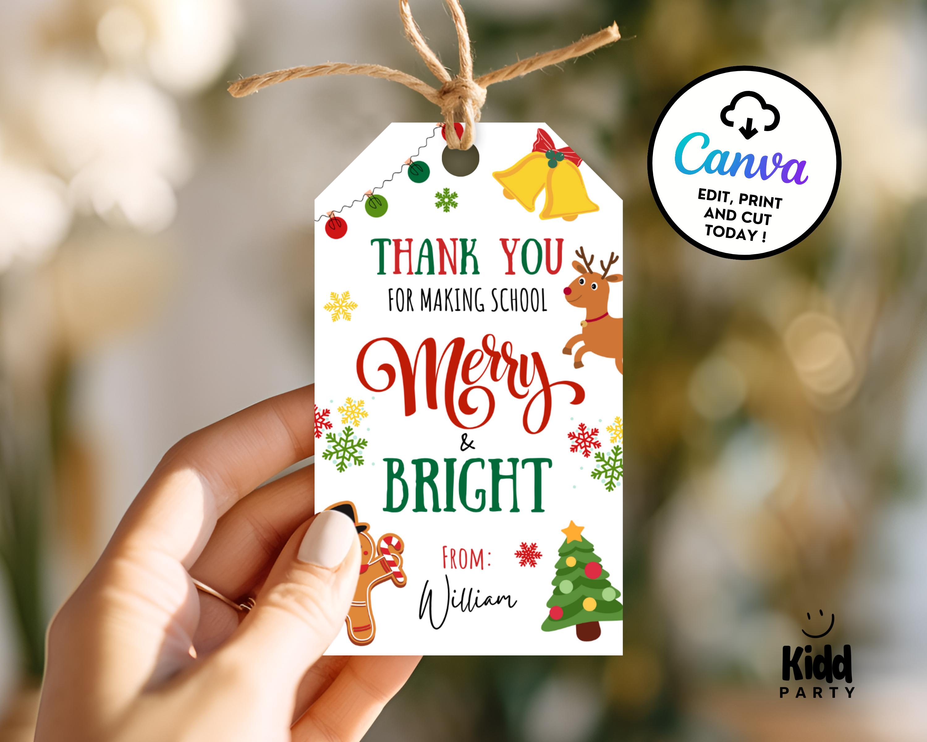 Editable Christmas Teacher Gift Tags, Holiday Appreciation Label, Merry ...