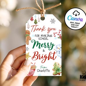 Editable Thank You for Making School Merry and Bright Gift Tag, Teacher ...