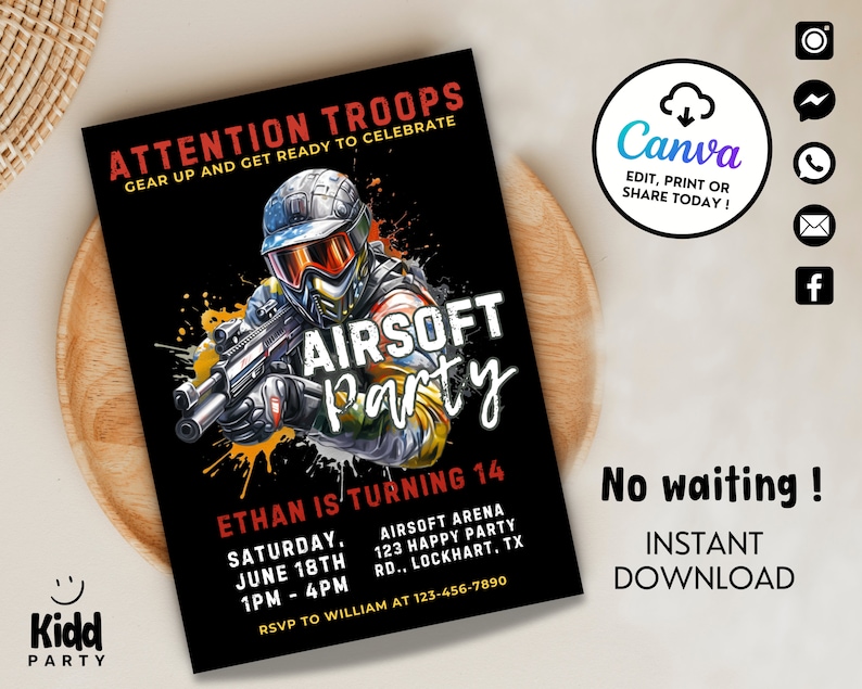 Editable Airsoft Party Invitation - Red Black Flyer - Airsoft Game ...