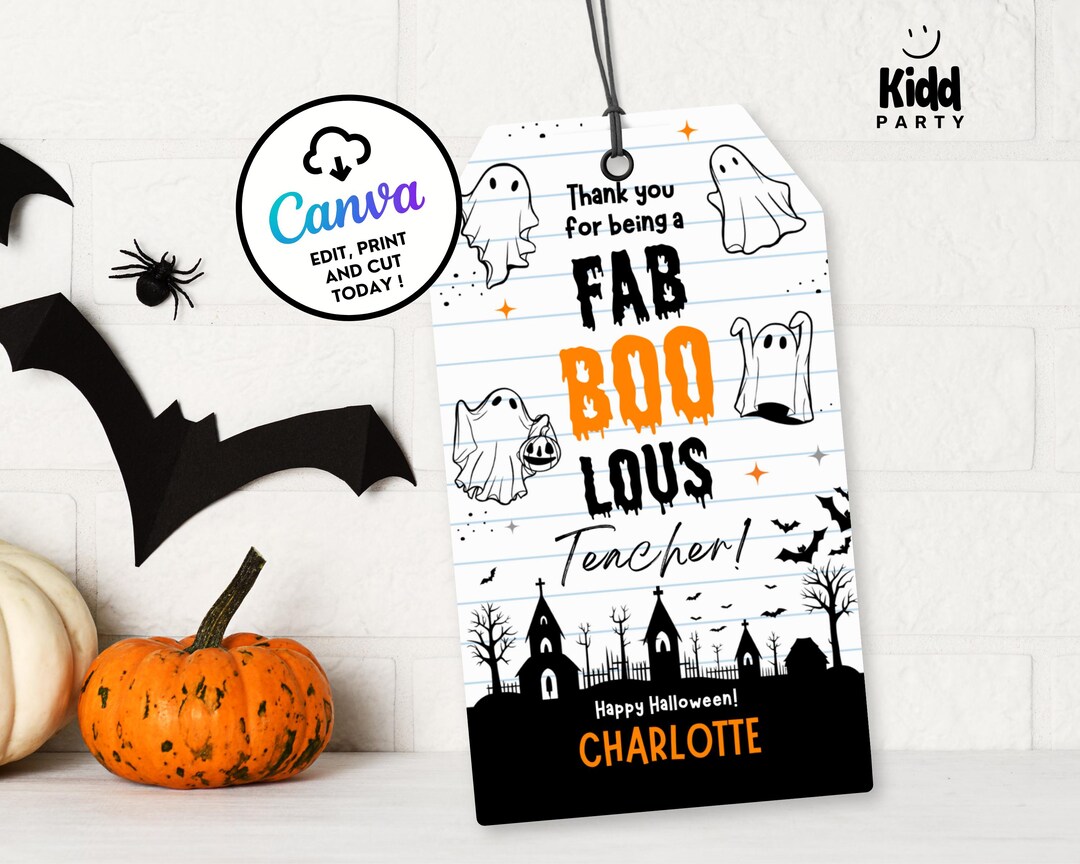 Editable Faboolous Teacher Halloween Gift Tag, Teacher Tag Printable ...