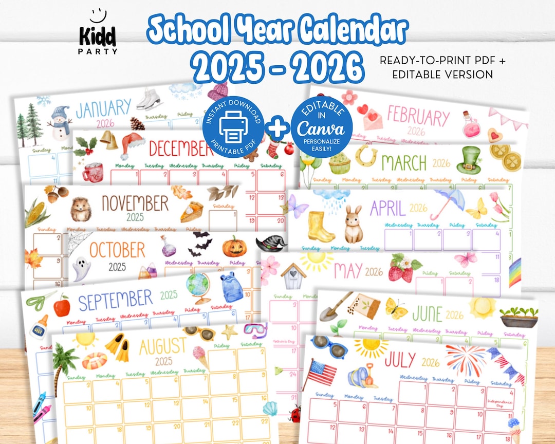 2025 2026 School Year Calendar, Printable Monthly School Calendar ...