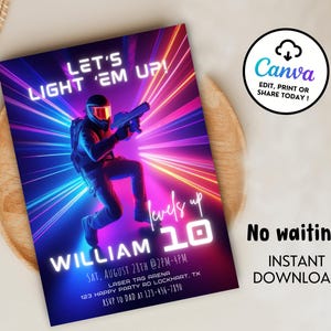 Laser Tag Birthday Invitation, Laser Tag Party Invite, Neon Glow Laser ...