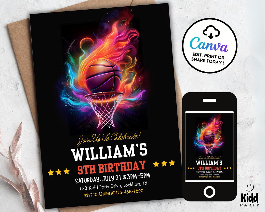 Editable Basketball Invitation, Basketball Party Invitation, Sports ...