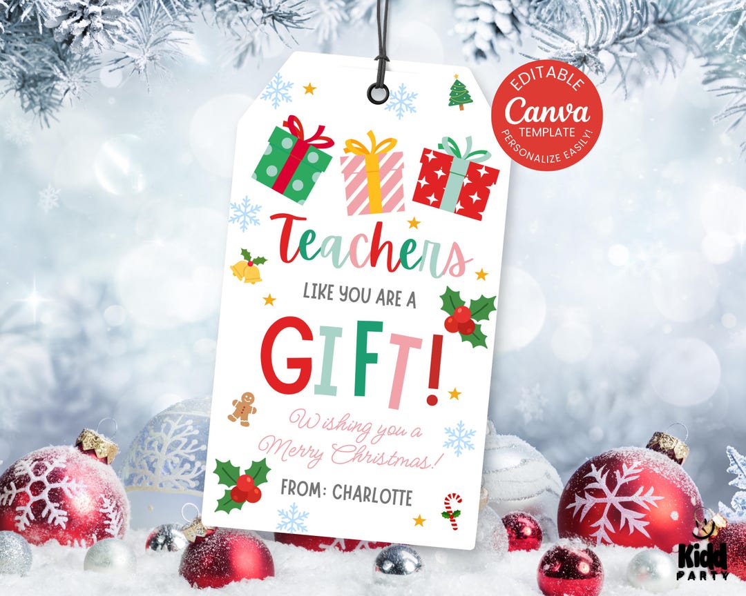 Teacher Christmas Gift Tags, Holiday Treat Bag Label, Printable ...