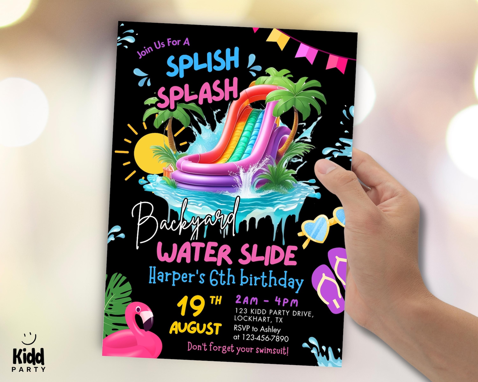 Waterslide Birthday Invitation, Girl Water Slide Invite, Editable Girl ...