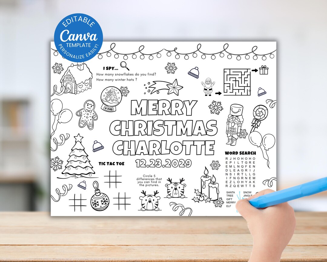 Editable Christmas Party Activity Mat, Kid Xmas Coloring Page ...