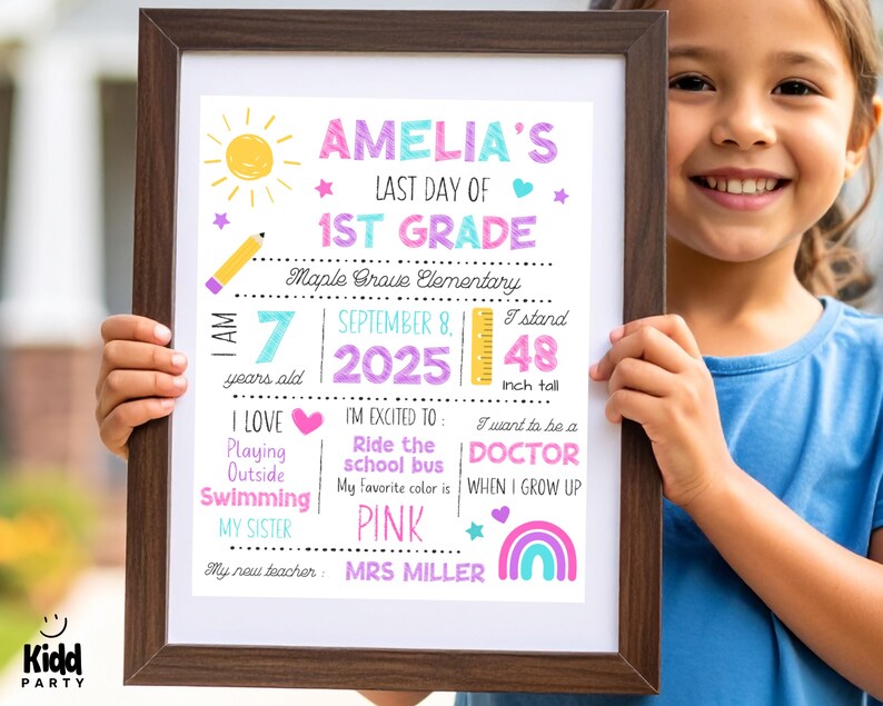 Girl First Day of School Sign, Last Day of School Photo Prop, Pink ...