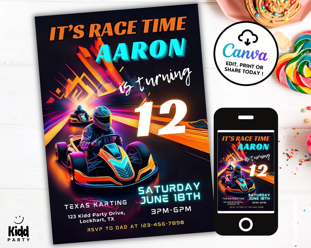 Go Kart Birthday Invitation, Go Kart Party, Karting Birthday Party ...