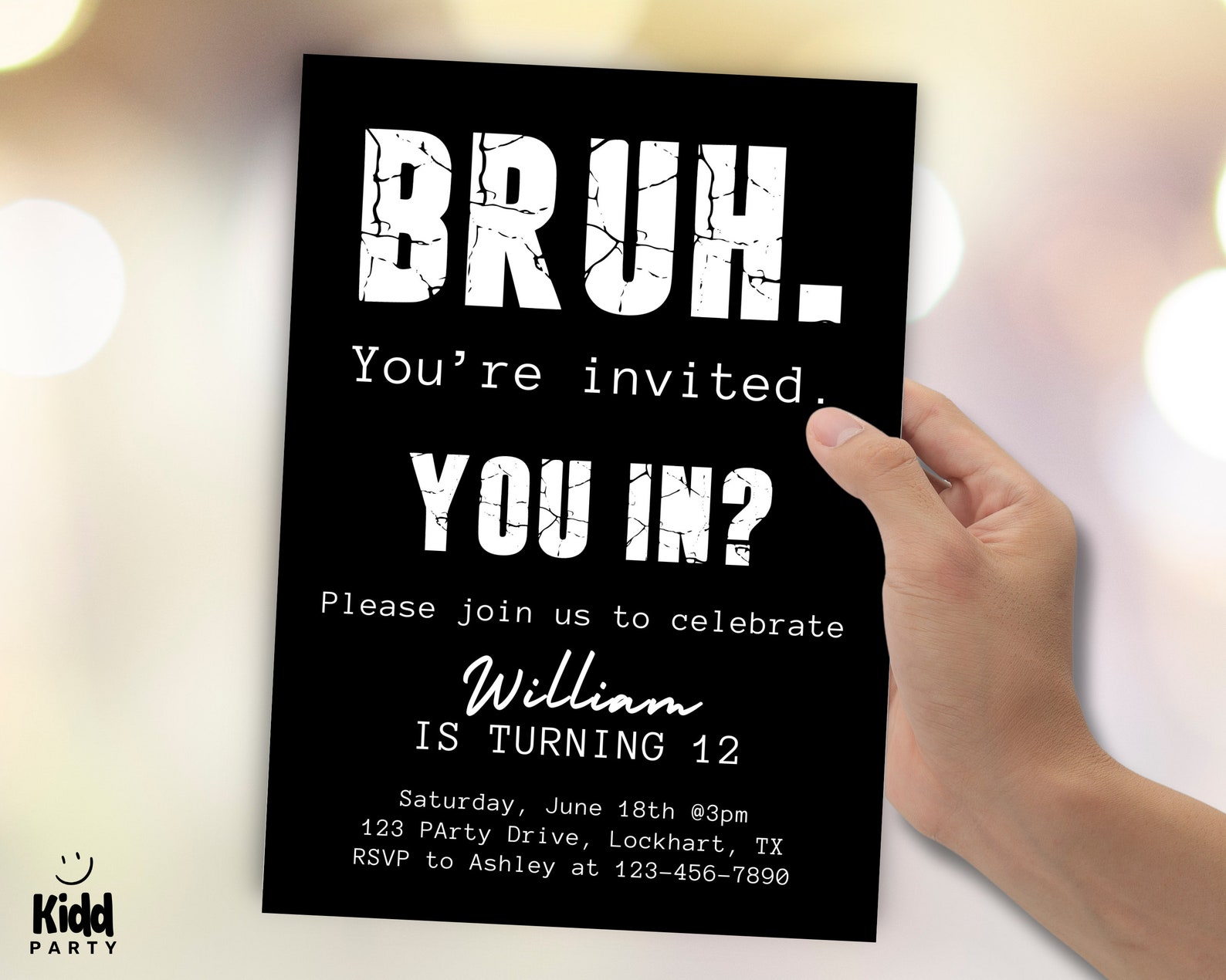 Bruh Birthday Invitation Template - Black and White Modern Canva Invite ...