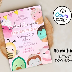 Squish Birthday Invitation, Squishy Invitation, Squish Birthday Party ...