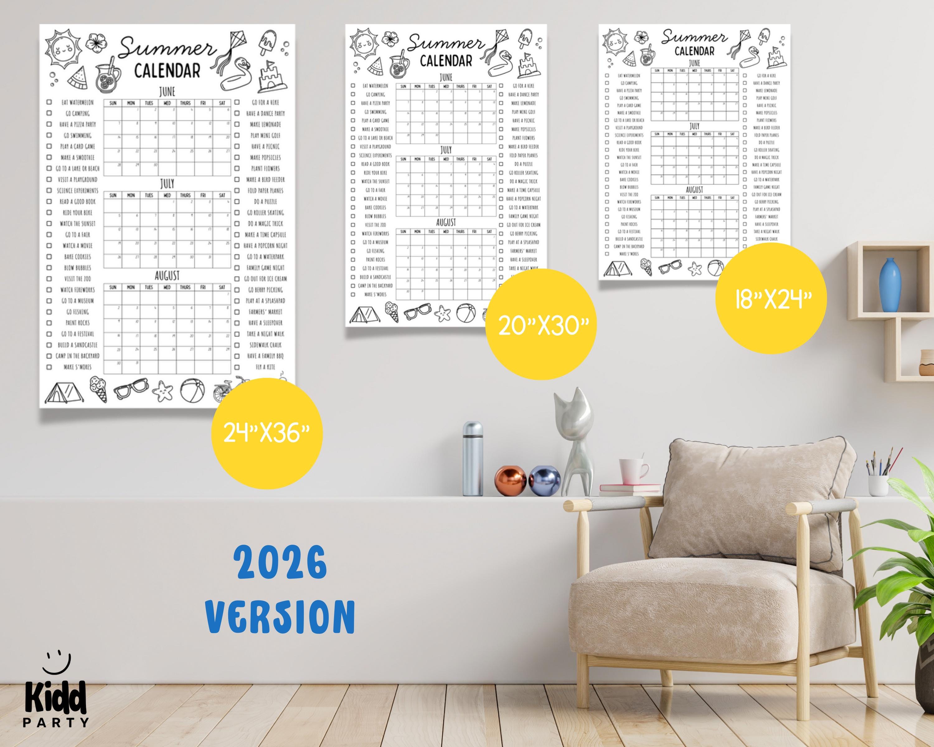 Editable 2026 Summer Calendar Poster, Activities Checklist, Printable ...