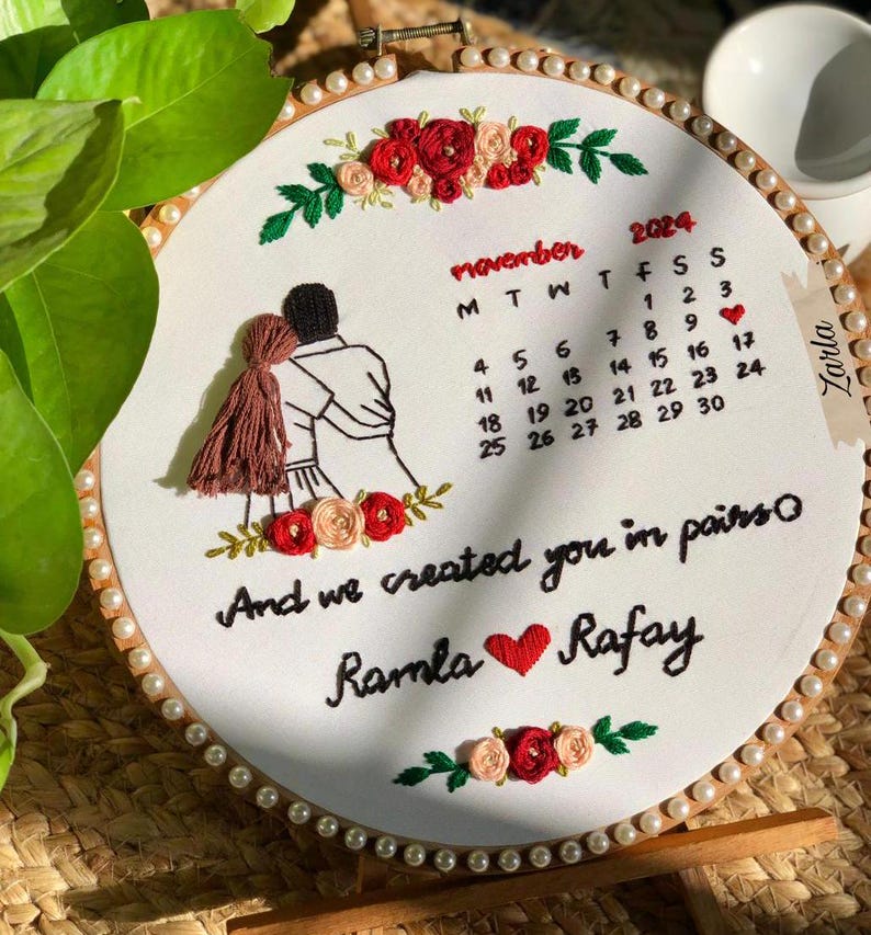 Custom Hand Embroidered Portrait Couple Wedding Hoop Portrait Gift ...
