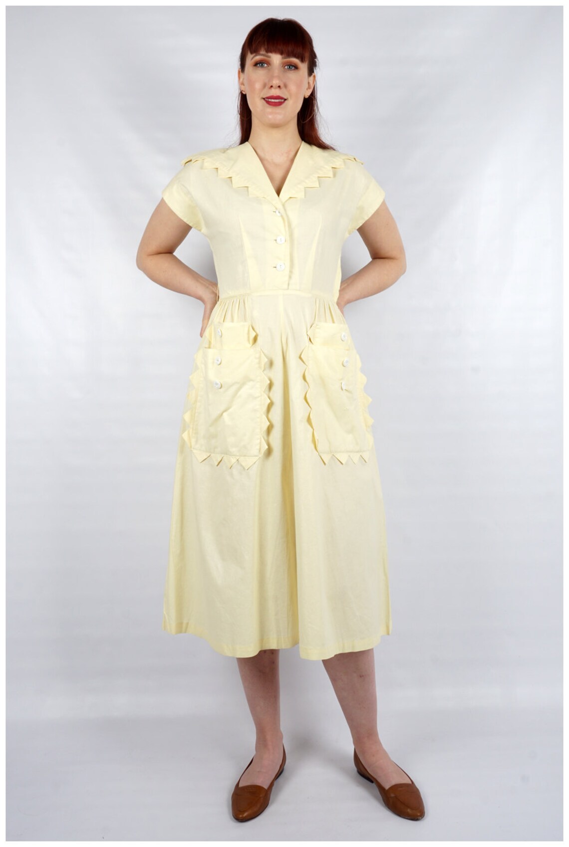 Vintage 40s/50s Pale Yellow Day Dress With Ric Rac Zig Zag - Etsy