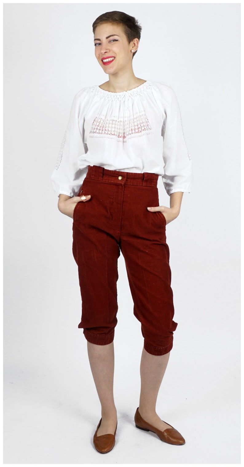 Vintage 1970s Rust Red Corduroy High-waisted Capri Pants by - Etsy