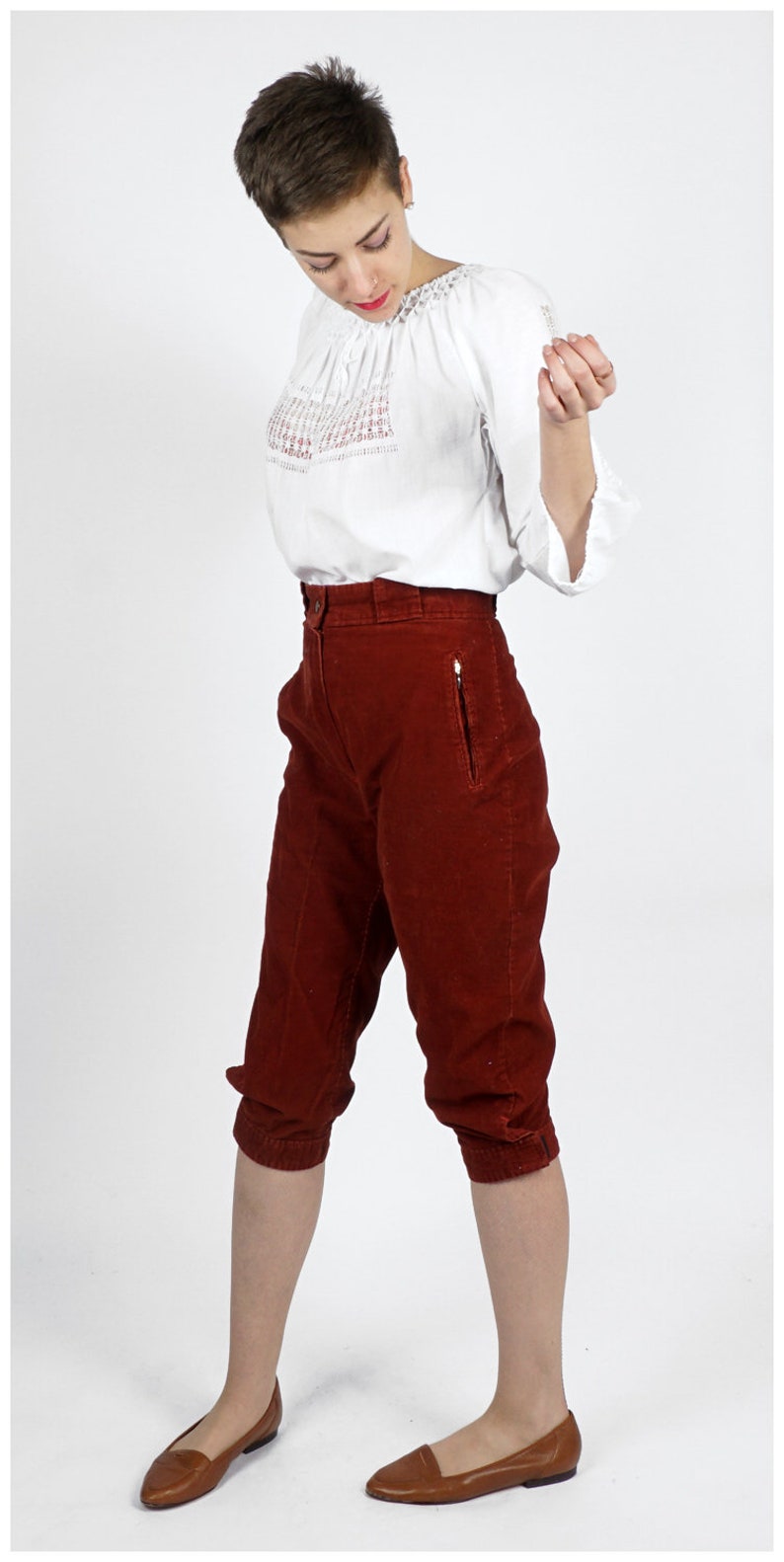 Vintage 1970s Rust Red Corduroy High-waisted Capri Pants by - Etsy
