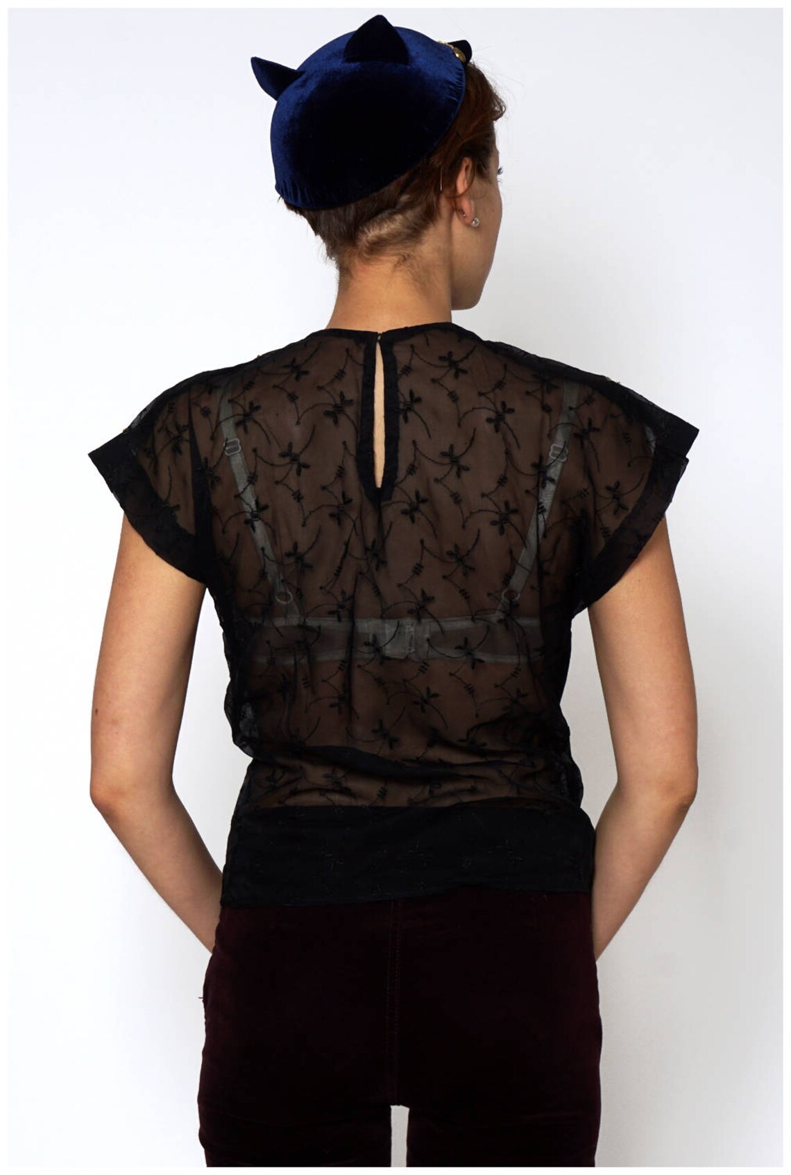 Vintage 1960s Black Sheer Top With Embroidered Sequin Detail - Etsy