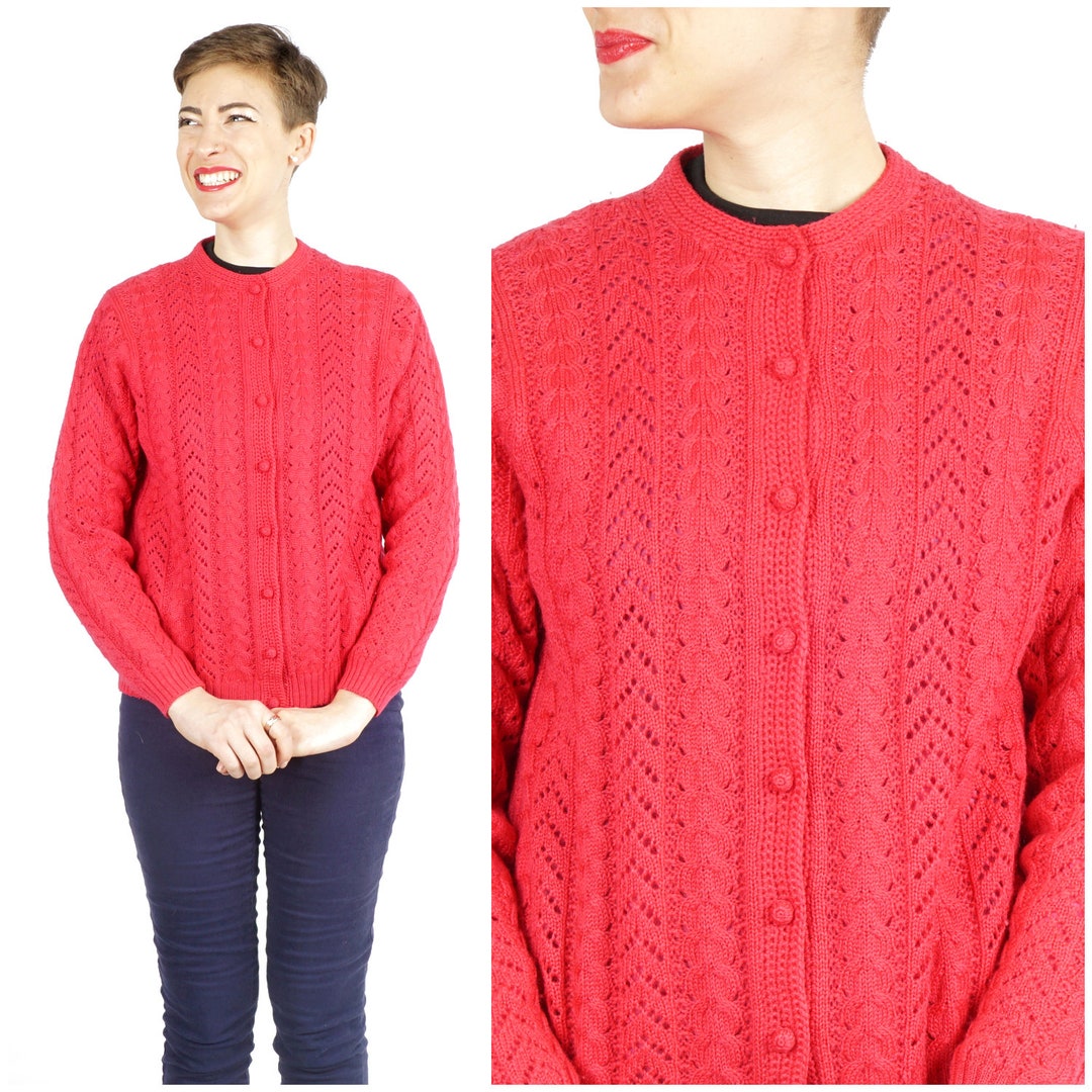 Vintage 1950s Bright Fuchsia Pink Wool Knit Button up Cardigan Sweater ...