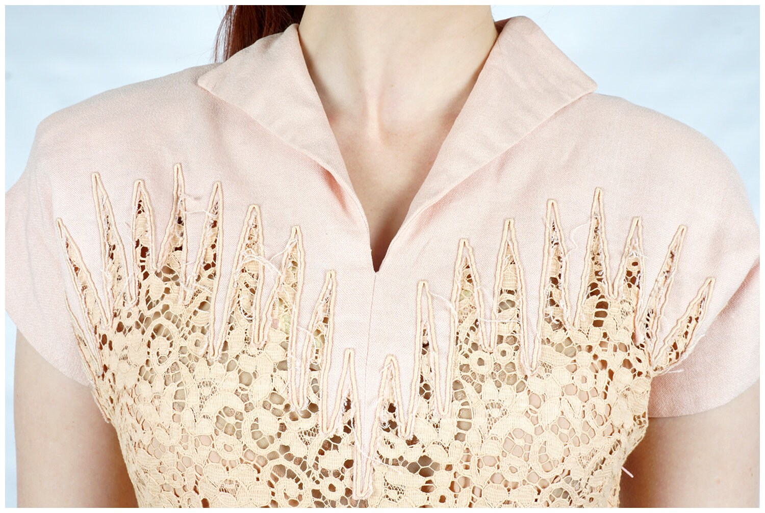 Vintage 50s/60s Pale Pink Fit & Flare Dress With Zig Zag Vintage 50s/60s Pale Pink Fit & Flare Dress With Zig Zag