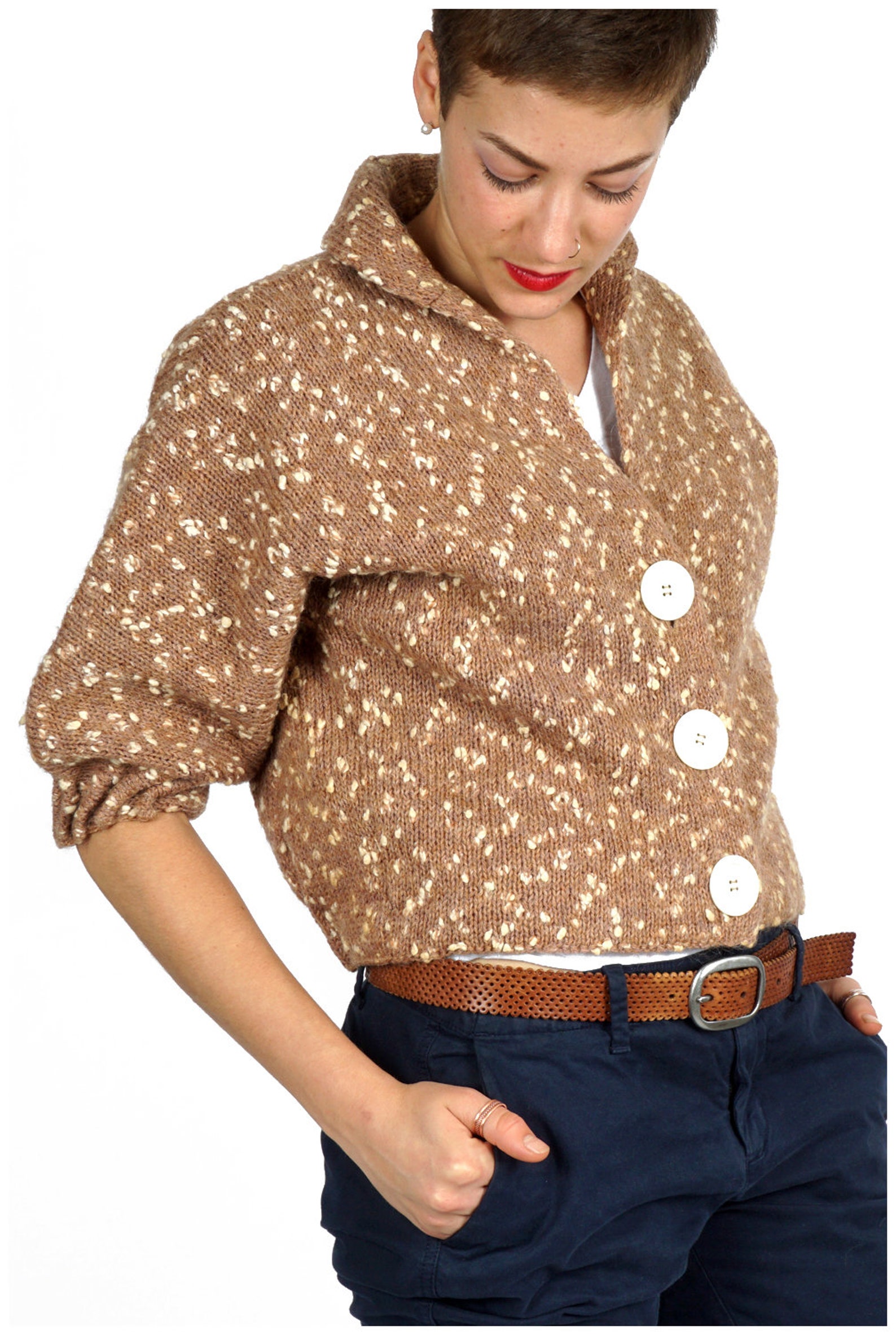 Vintage 1960s Nubby Textured Hand-knit Wool Brown & Cream | Etsy