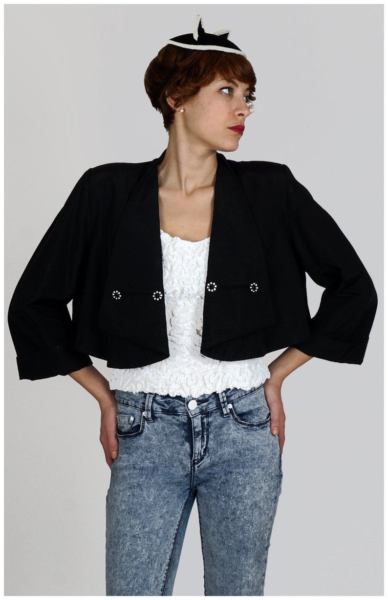 Vintage 1960s Black Micro Cropped Swing Bolero Jacket with | Etsy