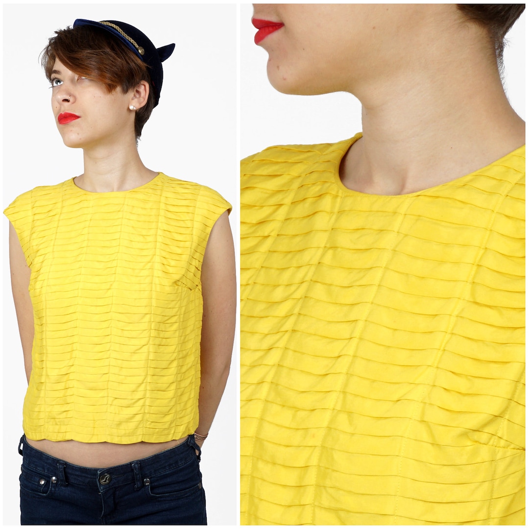 Vintage 1960s Sleeveless Yellow Pleated Silk Top Small - Etsy