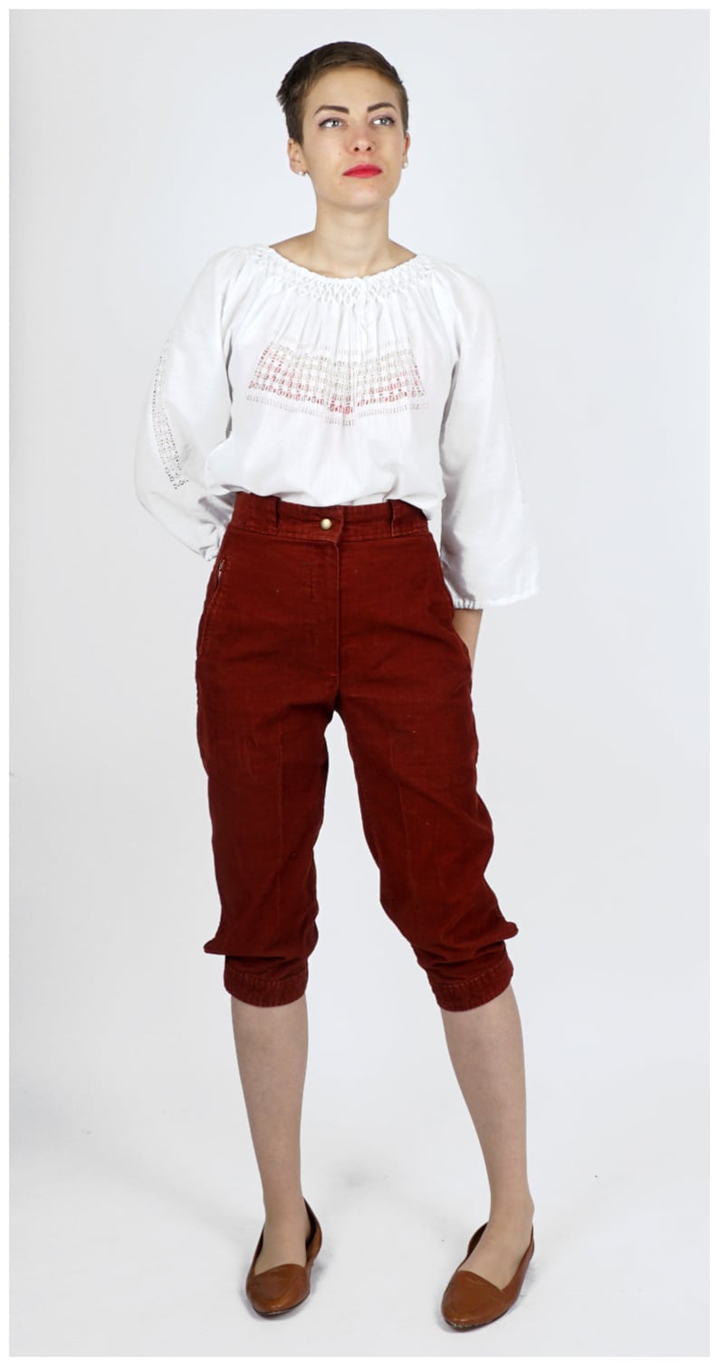 Vintage 1970s Rust Red Corduroy High-waisted Capri Pants by - Etsy