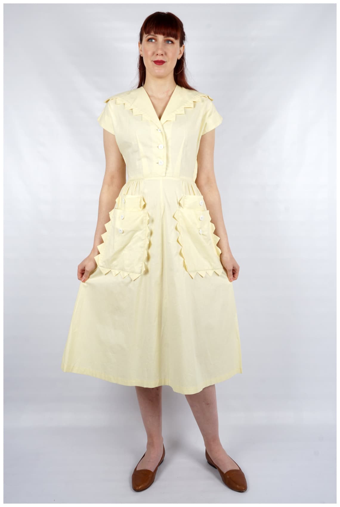 Vintage 40s/50s Pale Yellow Day Dress With Ric Rac Zig Zag - Etsy