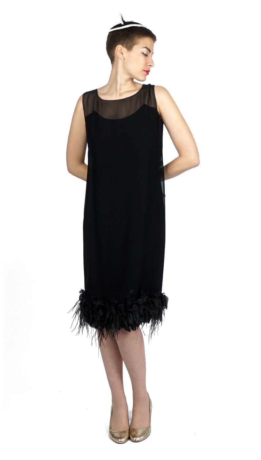 Classic Vintage 1960s LBD Black Shift Dress With Illusion Classic Vintage 1960s LBD Black Shift Dress With Illusion