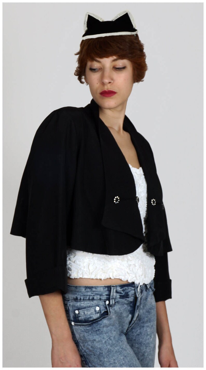 Vintage 1960s Black Micro Cropped Swing Bolero Jacket with | Etsy