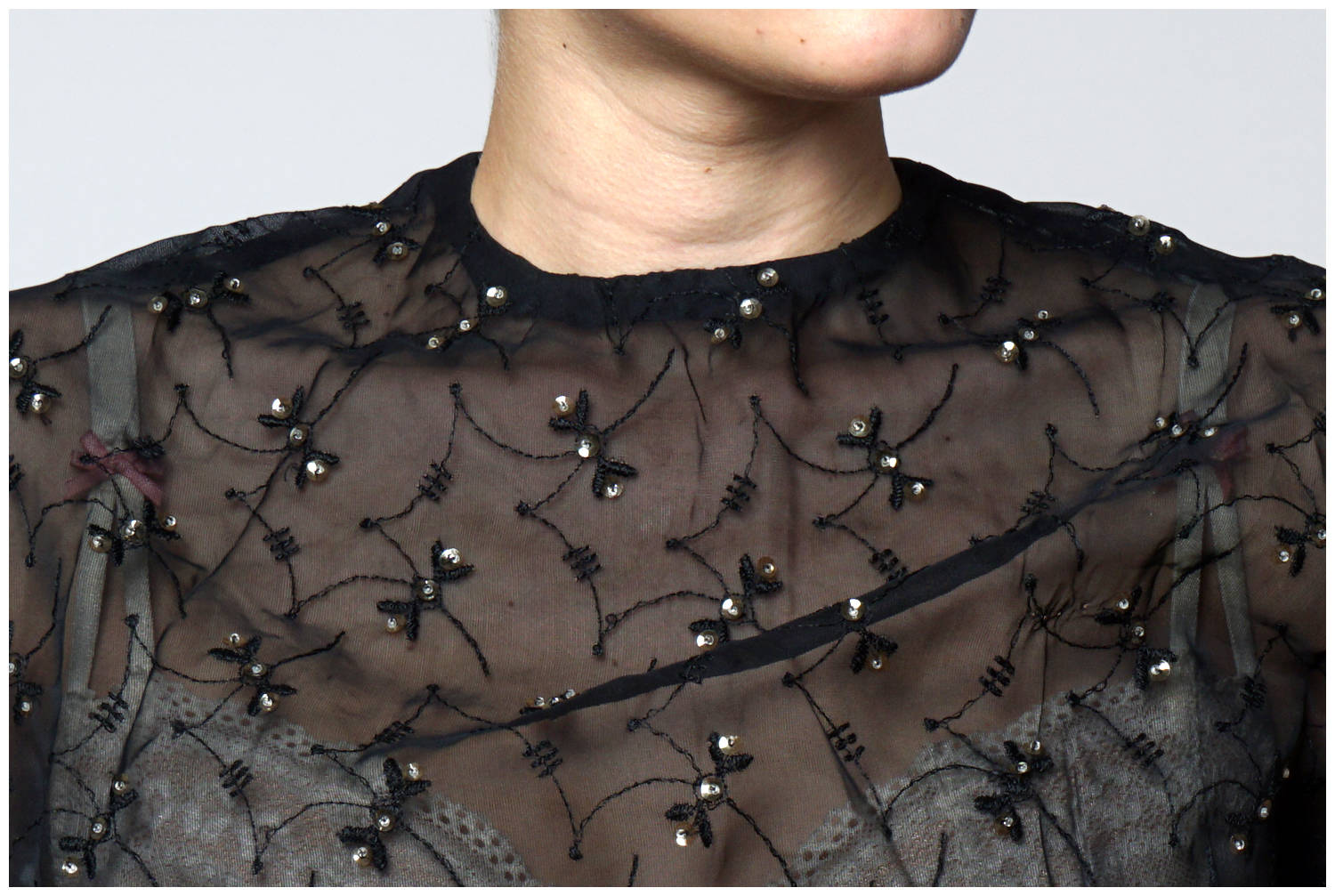 Vintage 1960s Black Sheer Top with Embroidered Sequin Detail | Etsy