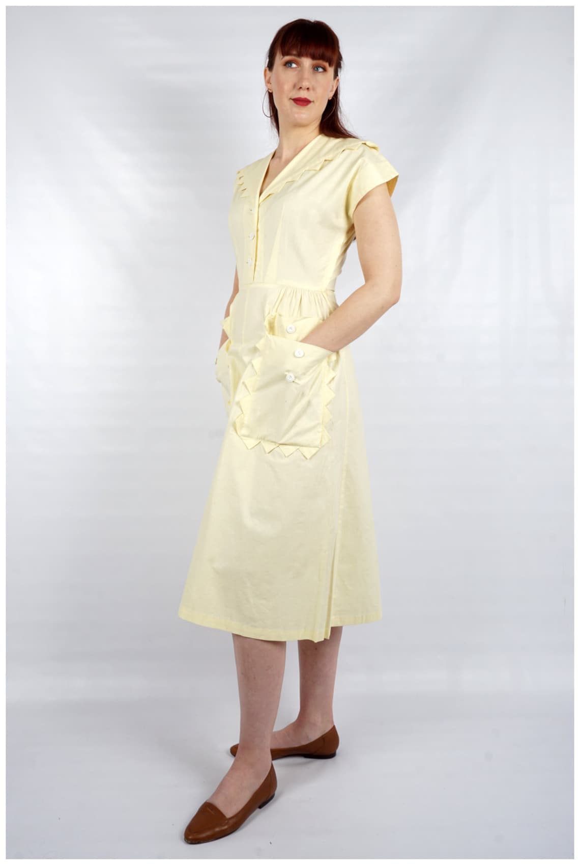 Vintage 40s/50s Pale Yellow Day Dress With Ric Rac Zig Zag Collar and ...