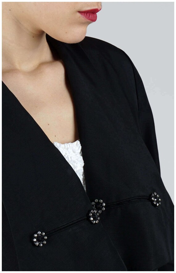 Vintage 1960s Black Micro Cropped Swing Bolero Jacket… - Gem